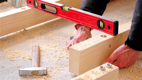 Installation Of A Wooden Floor Log On Studs At The Hydraulic Level Installation Of The Rough
