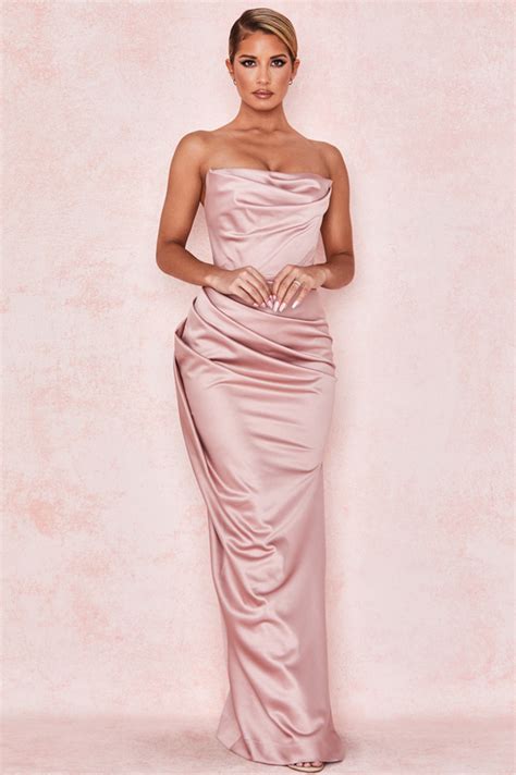 Satin Strapless Corset Maxi Dress Orro Shop