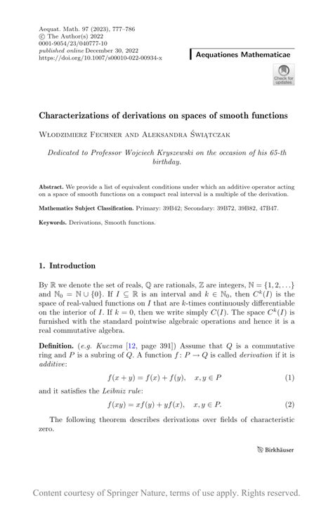 Pdf Characterizations Of Derivations On Spaces Of Smooth Functions