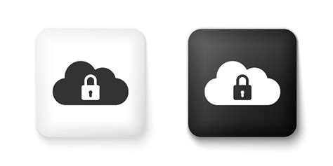 흰색 배경에 격리된 흑백 클라우드 컴퓨팅 잠금 아이콘입니다 보안 안전 보호 개념 정사각형 버튼입니다 벡터 0명에 대한 스톡 벡터 아트 및 기타 이미지 Istock
