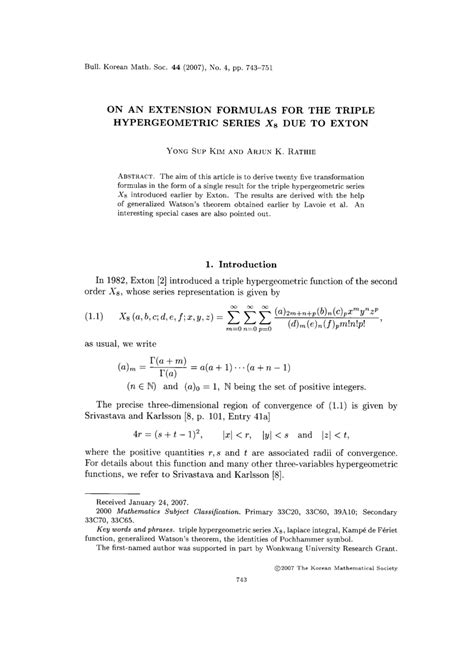 Pdf On An Extension Formulas For The Triple Hypergeometric