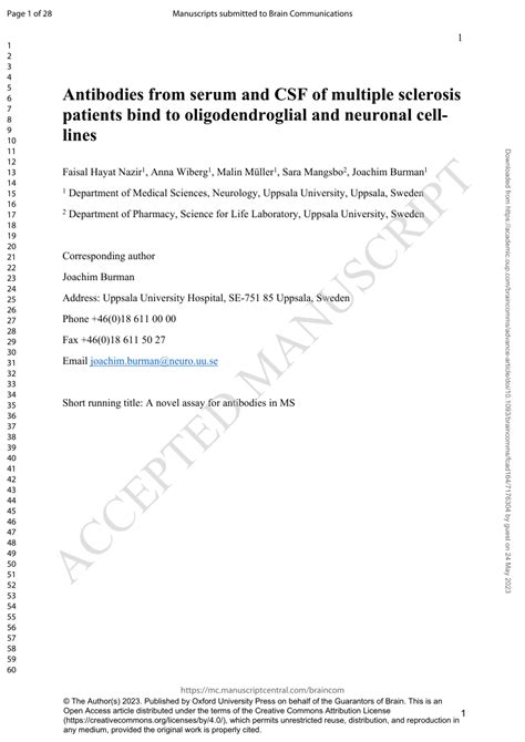 Pdf Antibodies From Serum And Csf Of Multiple Sclerosis Patients Bind