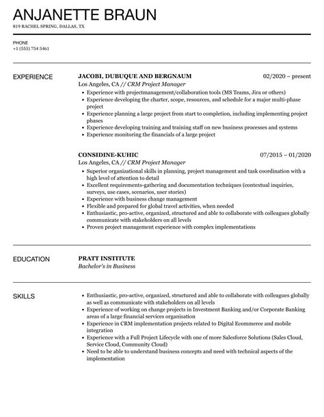 Crm Project Manager Resume Samples Velvet Jobs