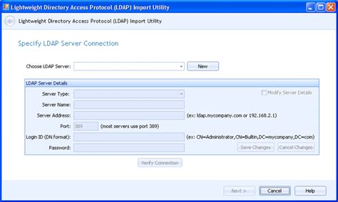 Specify Ldap Server Connection Dialog Box