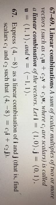 Solved Linear Combinations A Sum Of Scalar Multiples Of Two