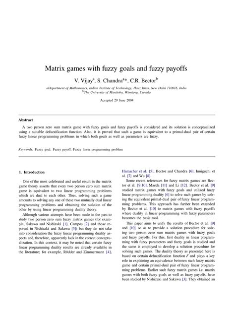 Pdf Bi Matrix Games With Fuzzy Goals And Fuzzy