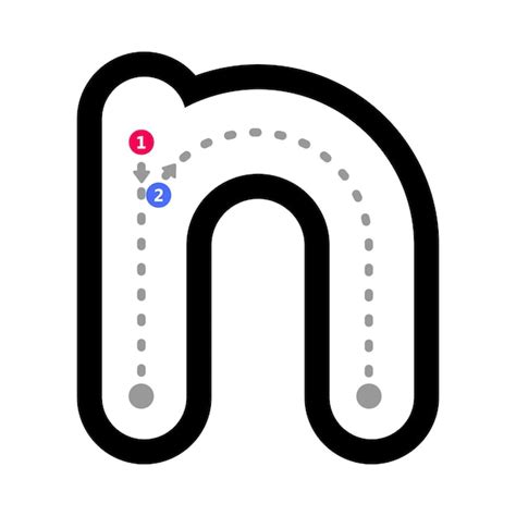 유치원 미취학 아동을위한 알파벳 문자 N 소문자 미리 쓰기 점선 요소 추적 프리미엄 벡터