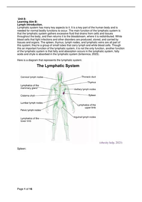 Btec Applied Science Unit 8 Learning Aim B Unit 8 Physiology Of Human Body Systems Stuvia Uk