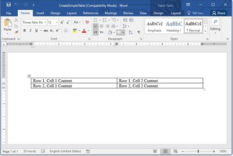 Create Table In Word Using C Create Nested Tables In C