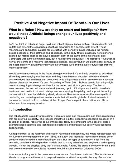 Positive And Negative Impact Of Robots In Our Lives Pdf Robot Robotics