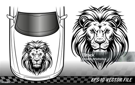 사자 머리 자동차 후드 경주 자동차 바디 비닐 스티커 벡터 Eps 파일입니다 라이온 페이스 보닛 스포츠카 데칼 자동차 자동차