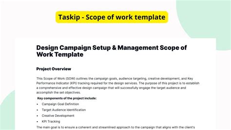 Design Campaign Setup And Management Scope Of Work Template Taskip