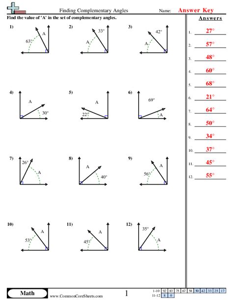 Finding Complementary Angles Worksheet Download