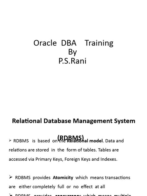 oracle dba training pdf relational database databases