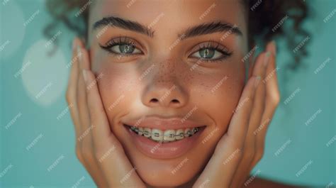 A Closeup Portrait Of A Cheerful Young Individual With Braces On Their