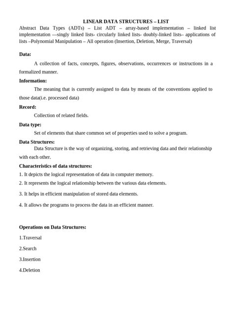 Unit Ii List Adt Pdf Data Structure Data Type