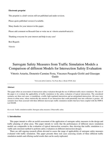 Pdf Surrogate Safety Measures From Traffic Simulation Models A