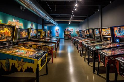 Premium Ai Image A Row Of Pinball Machines With The Word Pinball On The Front
