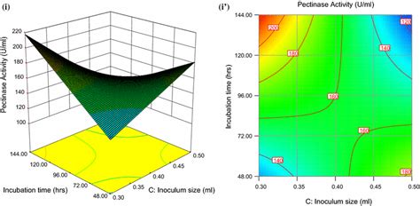 3d Surface Plot I And Contour Plot I′ Between Inoculumn Size And