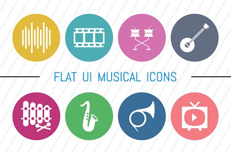플랫 Ui 8 색상 음악 아이콘 설정합니다 Eps10입니다 매우 유용한 음악 아이콘 설정 간단한 그림입니다 웹 모바일 소프트웨어 및 애플 리 케이 션에 대 한 유용한 아이콘