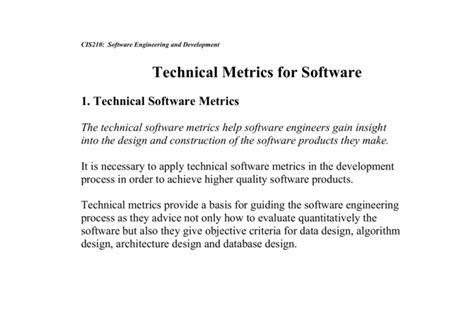Technical Metrics For Software