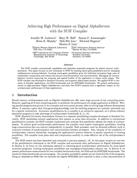 Pdf Achieving High Performance On Digital Alphaservers With The Suif