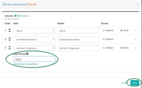 help how to select different time formats in a custom report
