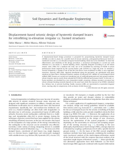 Pdf Displacement Based Seismic Design Of Hysteretic Damped Braces For Retrofitting In