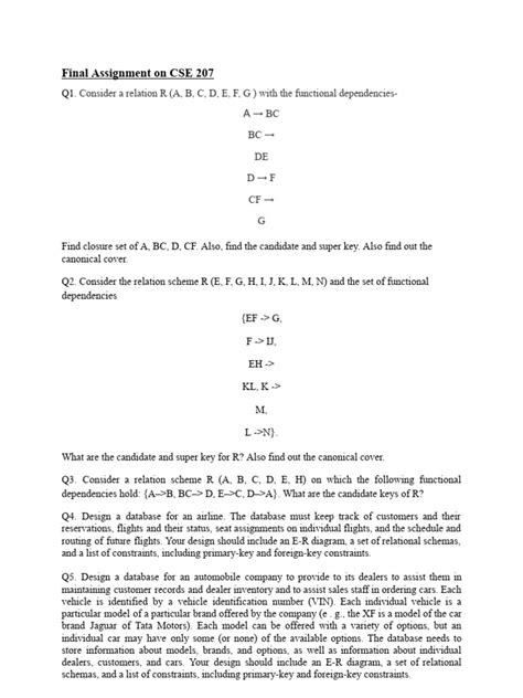 Final Assignment Cse 207 Pdf Data Management Software Information
