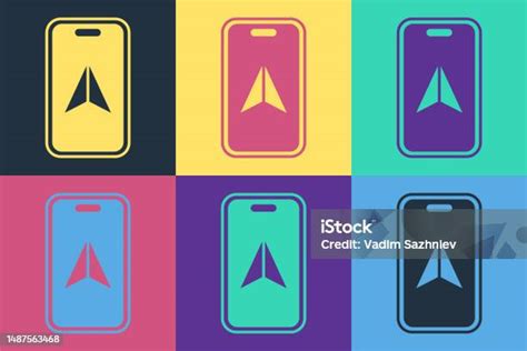 팝 아트 컬러 배경에 격리된 도시 지도 탐색 아이콘의 인포그래픽 모바일 앱 인터페이스 개념 디자인 지오라케이션 개념입니다 벡터 개념에 대한 스톡 벡터 아트 및 기타 이미지