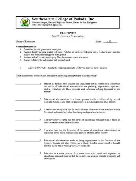Elective 2 First Prelim Exam Pdf Test Assessment Teachers