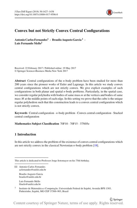 Convex But Not Strictly Convex Central Configurations Request Pdf