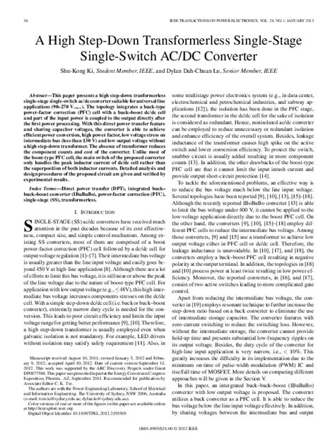 Pdf A High Step Down Transformerless Single Stage Single Switch Acdc Converter