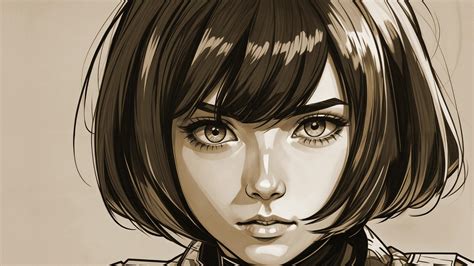 Черно белый рисунок портрет девушки с короткими волосами · 1920x1080 Full Hd бесплатная