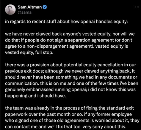 奥特曼回应openai股权问题和“封口协议” 界面新闻 · 科技