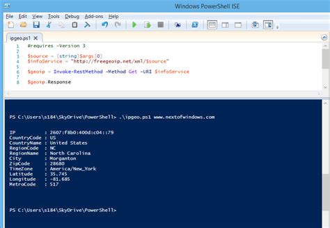 getting geo location of any ip address or hostname in powershell