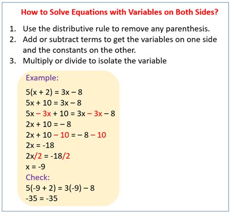 Solving Equations With Variables On Both Sides Video Lessons Examples