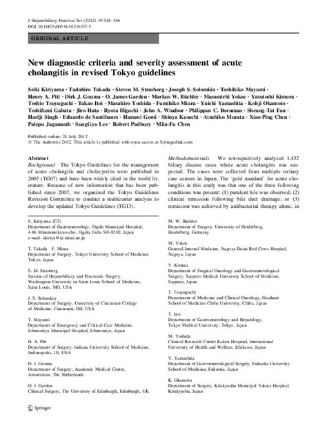 Pdf New Diagnostic Criteria And Severity Assessment Of Acute Cholangitis In Revised Tokyo