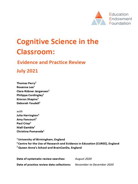 cognitive science in the classroom evidence and practice review pdf