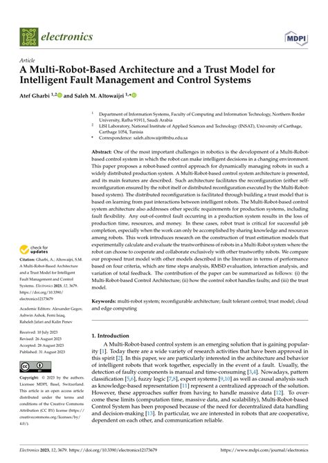 Pdf A Multi Robot Based Architecture And A Trust Model For Intelligent Fault Management And