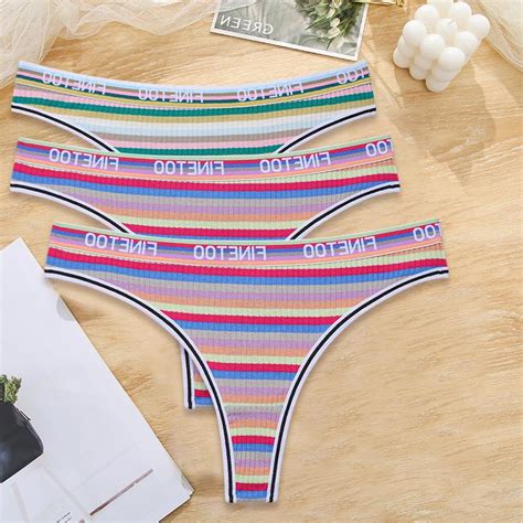 Buy 3pcsset Sexy Colorful Striped Lingerie Panties S Xl Thongs Women