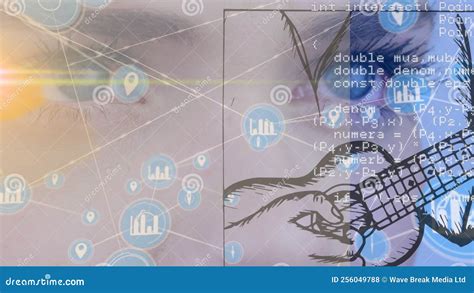 Animation Of Network Of Connections With Data Processing Over Female Eye Stock Footage Video