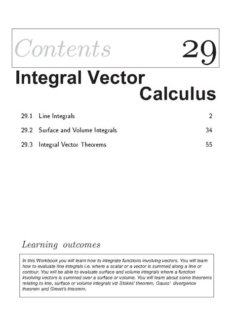 Helm Workbook 29 Integral Vector Calculus Contentscontents 2929 Integral Vector Calculus