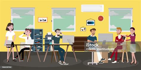 비즈니스 사무실 팀 노동자 여자 남자 및 회의실 및 성장 차트에 유니폼에 보스의 평면 스타일에 벡터 그림 사람들이 이야기 하 고