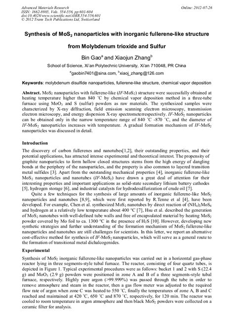 Synthesis Of Mos2 Nanoparticles With Inorganic Fullerene Like Structure