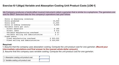 solved exercise 6 1 algo variable and absorption costing