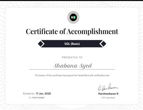 Shabana Syed On Linkedin Sql Certification Database Hackerrank