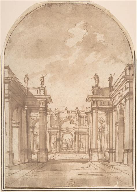 Anonymous Italian 16th Century Court Yards Sketch For Stage Scene