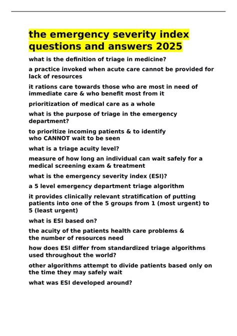 The Emergency Severity Index Questions And Answers 2025 ENA ESI Stuvia US