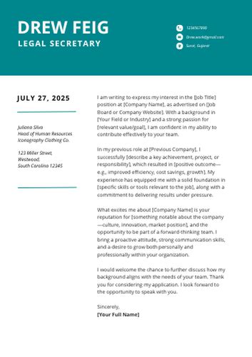 Legal Secretary Cover Letter Examples Sample Format Resume Object